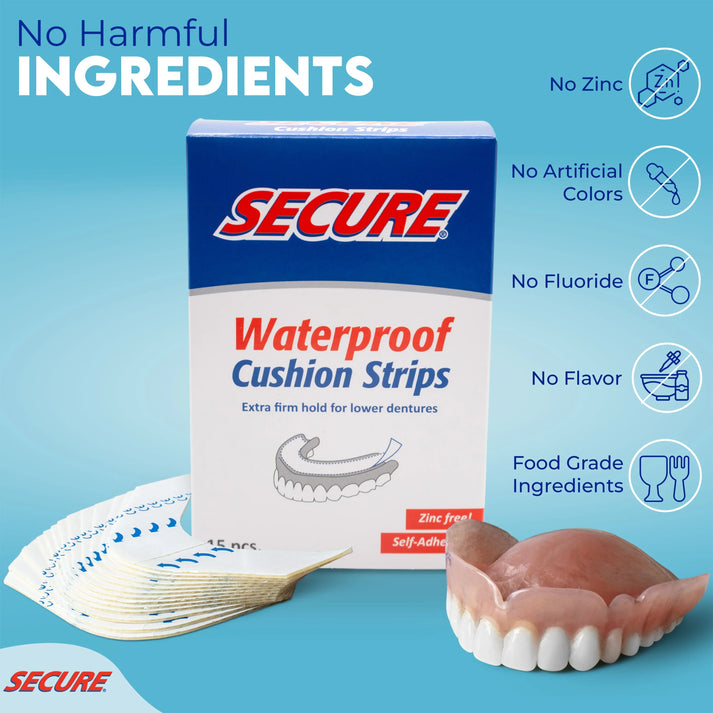 Secure Denture Adhesive Cushion Strips | Strong, All Day Hold – Secure ...